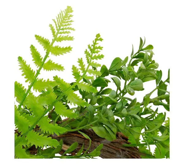NORTHLIGHT Fern Leaf Springtime Wreath Green 18-inch