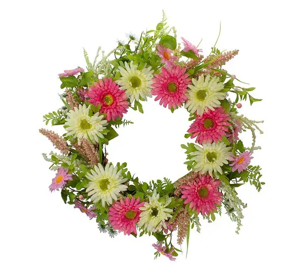 NORTHLIGHT Chrysanthemum And Berry Floral Sprin Wreath - One-color