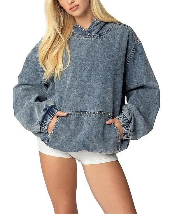 EDIKTED Oversized Studded Denim Hoodie