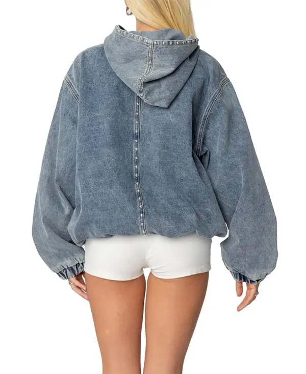 EDIKTED Oversized Studded Denim Hoodie