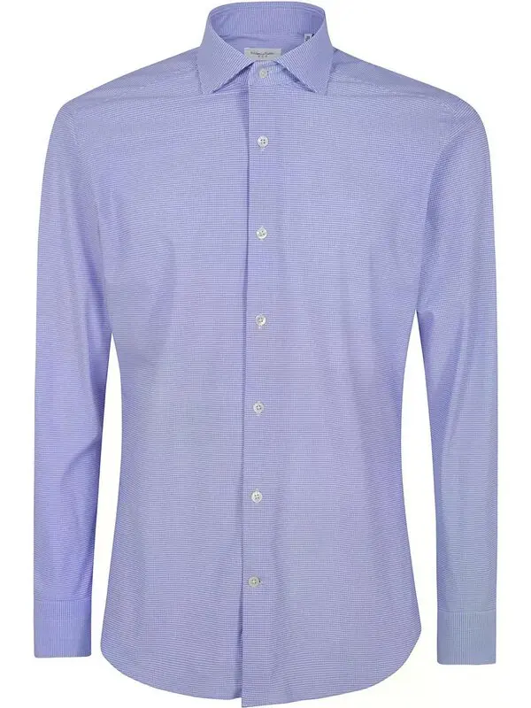 TINTORIA MATTEI 954 Houndstooth Pattern Shirt - Blue