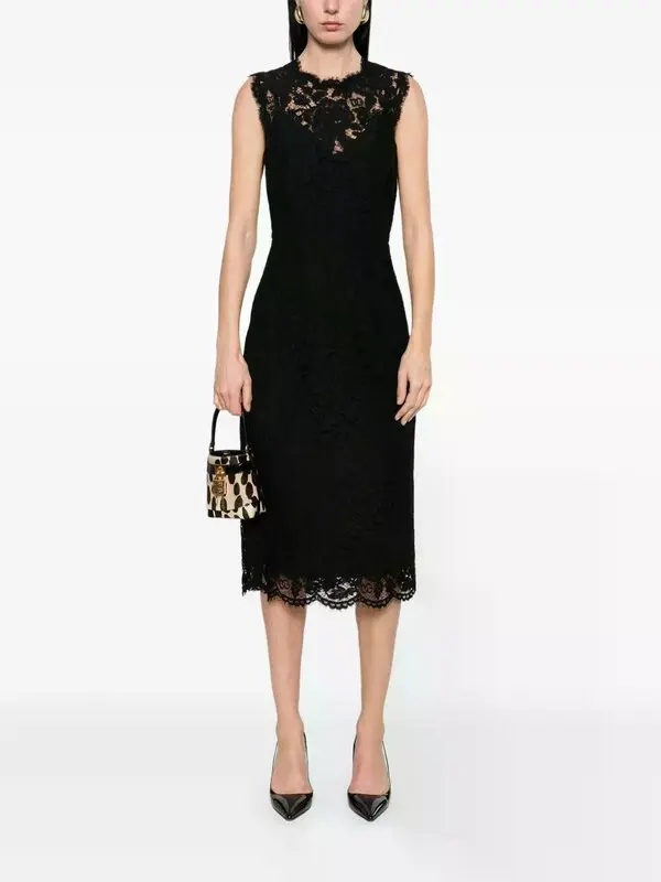 Dolce & Gabbana Midi Floral-lace Dress - Black