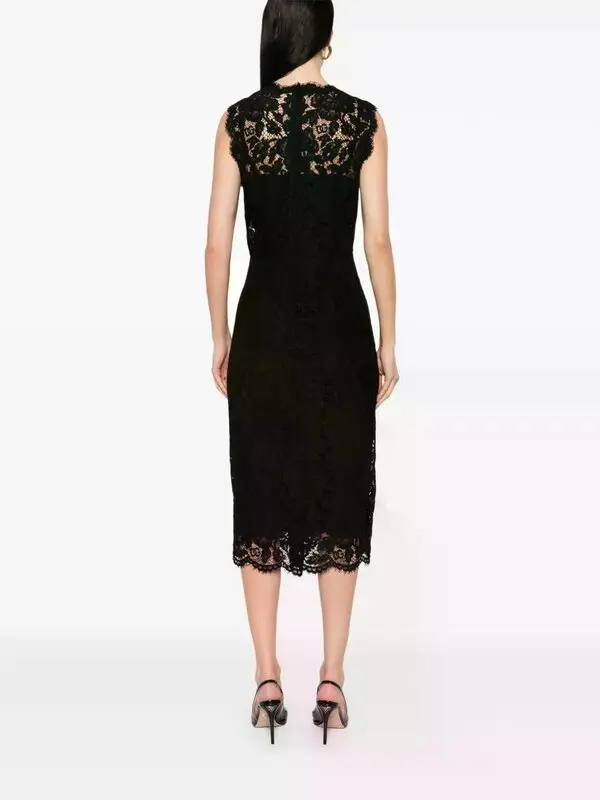 chinese dress ladies Dolce & Gabbana Black Lace Trim Cotton Sheath Midi Dress