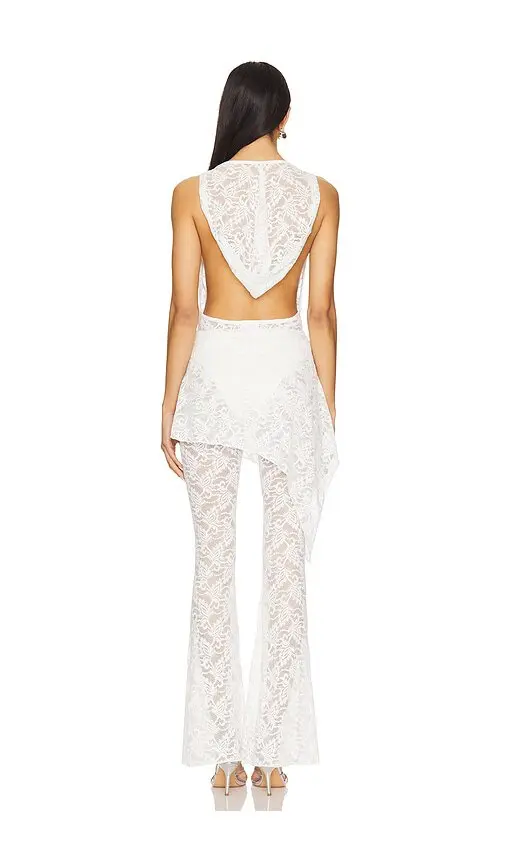 Superdown Lace Hooded Plunge Neck Pant Set - White