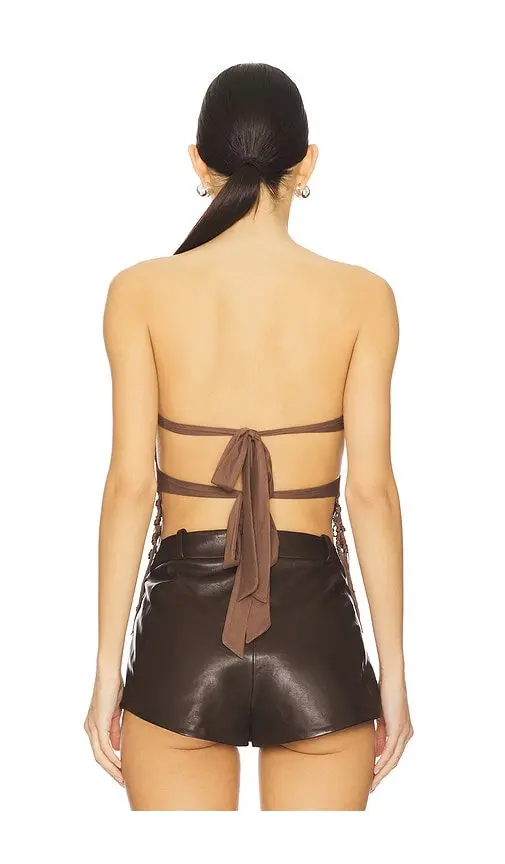 MORE TO COME Shion Top Semi-sheer Mesh With Fringe Hem - Brown