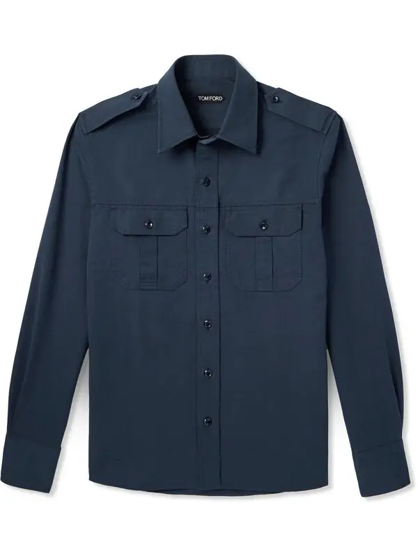 TOM FORD Cotton And Silk-blend Poplin Shirt - Blue