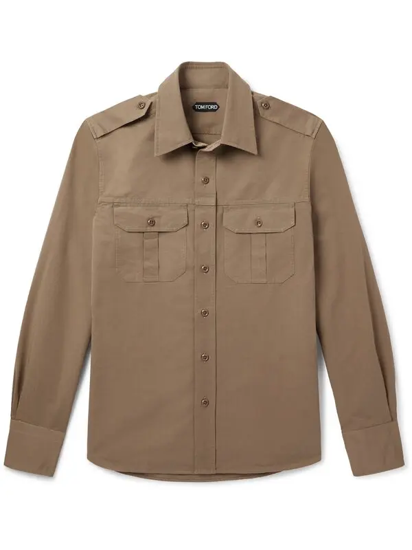 TOM FORD Cotton And Silk-blend Poplin Shirt - Brown