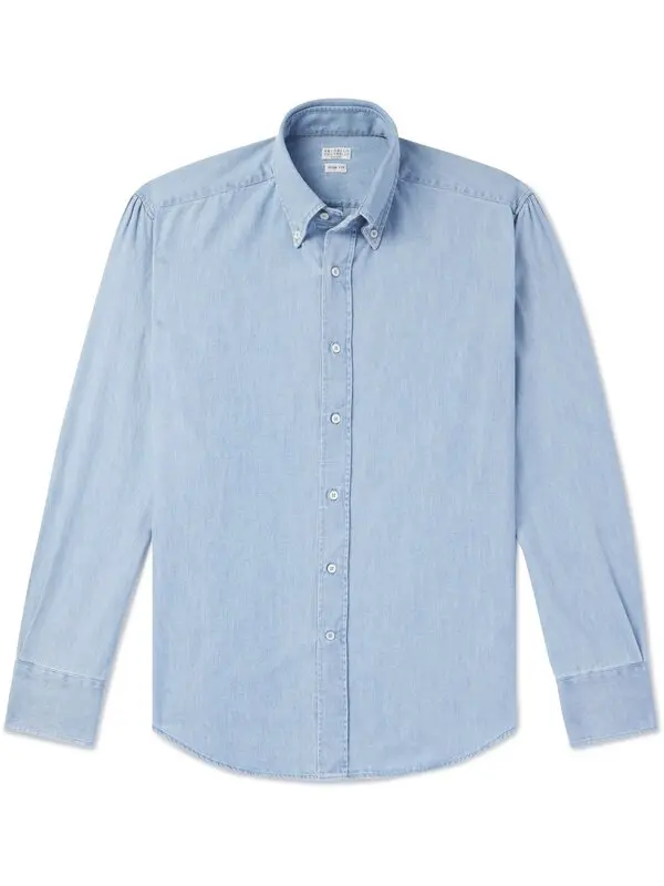 Brunello Cucinelli Button-down Collar Cotton-chambray Shirt - Blue