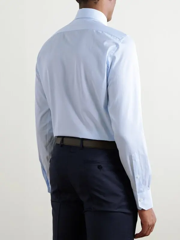 Zegna Cutaway-collar Cotton-twill Shirt - Blue