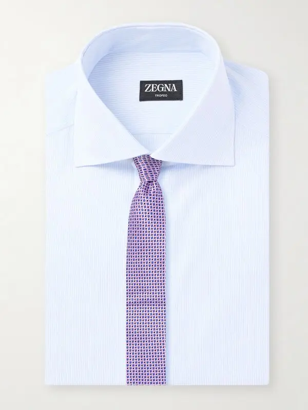 Zegna Cutaway-collar Cotton-twill Shirt - Blue