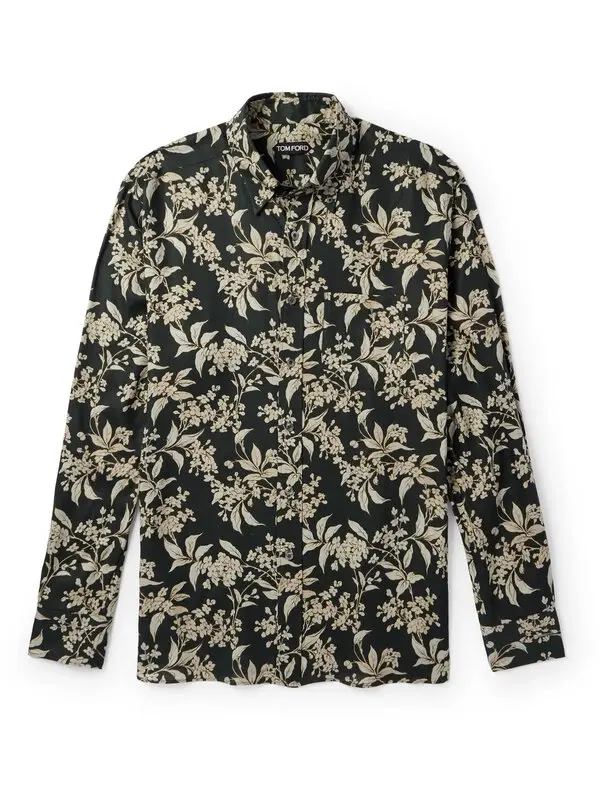 TOM FORD Keith Button-down Collar Floral-print Lyocell-twill Shirt - Green