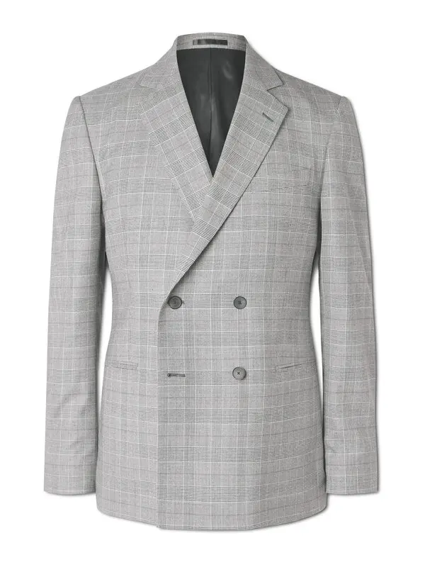 Mr P. Slim-fit Double-breasted Prince Of Wales Checked Wool-flannel Suit Jacket - Gray