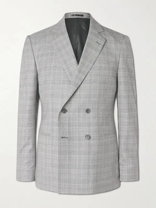 Mr P. Slim-fit Double-breasted Prince Of Wales Checked Wool-flannel Suit Jacket - Gray
