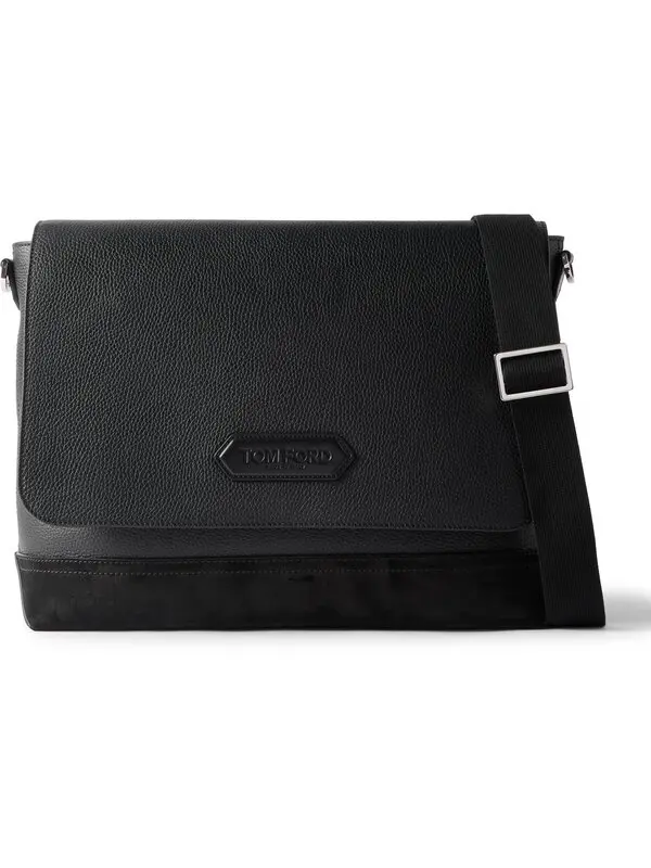 TOM FORD Suede-trimmed Full-grain Leather Messenger Bag - Black