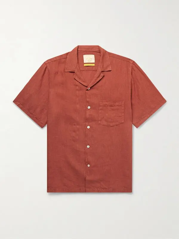 Portuguese Flannel Camp-collar Linen Shirt - Red
