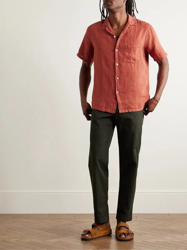 Portuguese Flannel Camp-collar Linen Shirt - Red