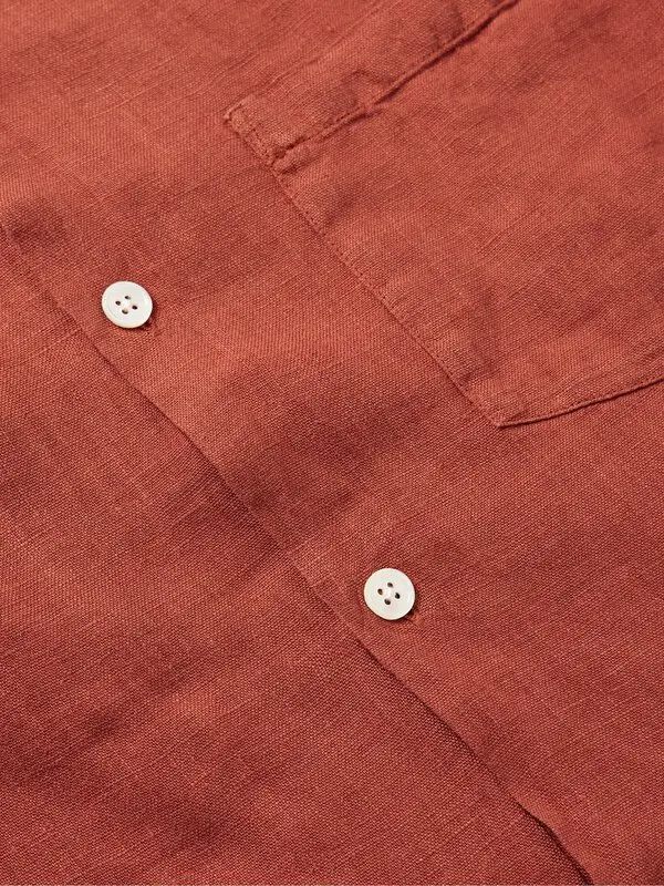 Portuguese Flannel Camp-collar Linen Shirt - Red