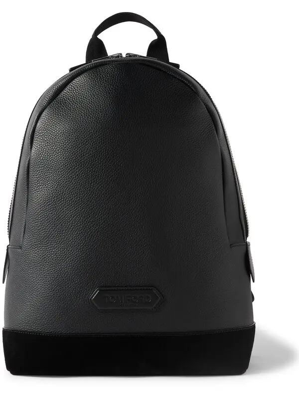 TOM FORD Suede-trimmed Full-grain Leather Backpack - Black