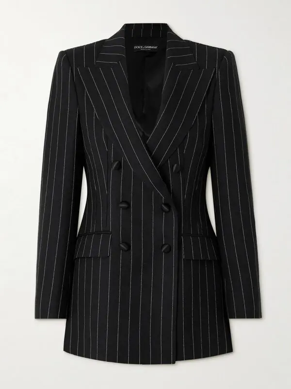Dolce & Gabbana Double-breasted Pinstriped Blazer - Black