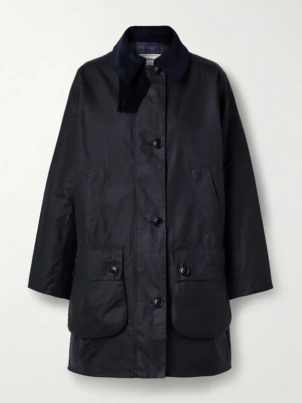 Barbour Corduroy-trimmed Waxed-cotton Jacket