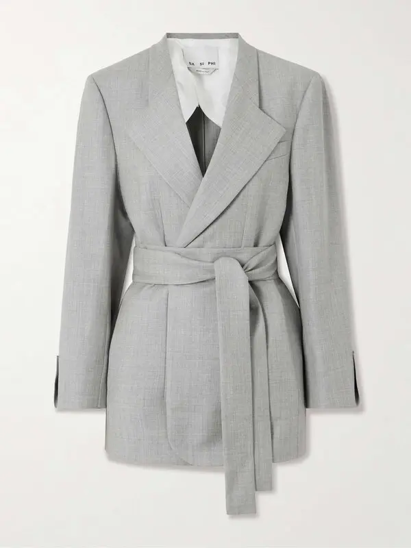 Sasuphi Lauren Belted Wool Blazer - Light Gray