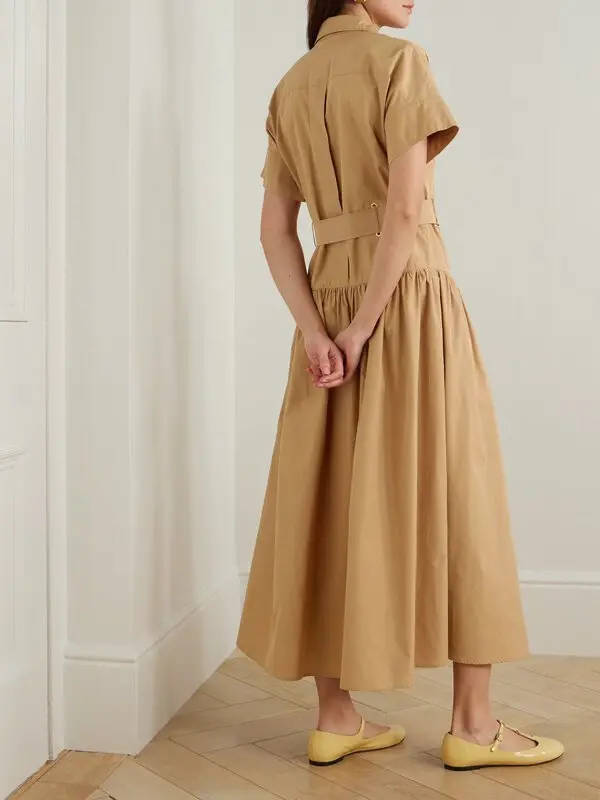 Max Mara Agoraio Belted Eyelet-embellished Cotton-poplin Midi Shirt Dress - Brown