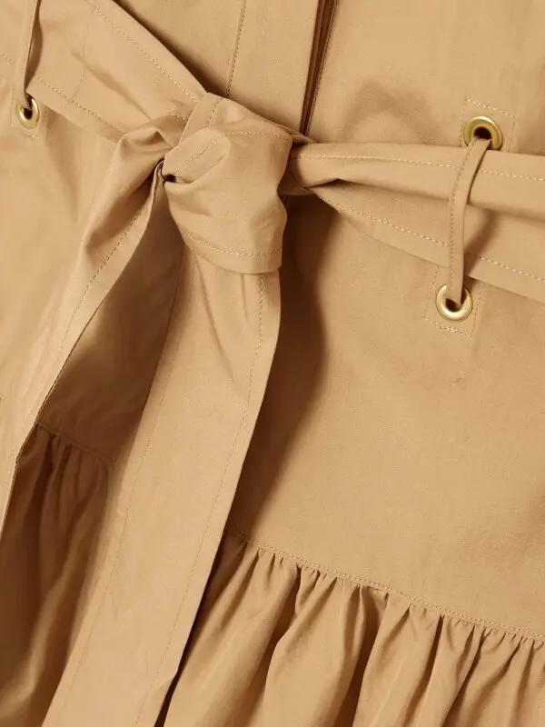 Max Mara Agoraio Belted Eyelet-embellished Cotton-poplin Midi Shirt Dress - Brown