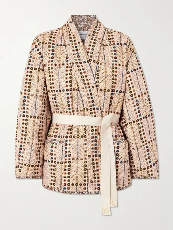 MARANT ETOILE Chancel Belted Quilted Printed Cotton Jacket - Neutrals
