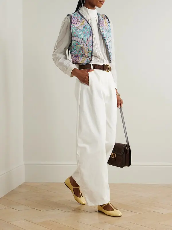 Etro Cropped Embroidered Denim Vest