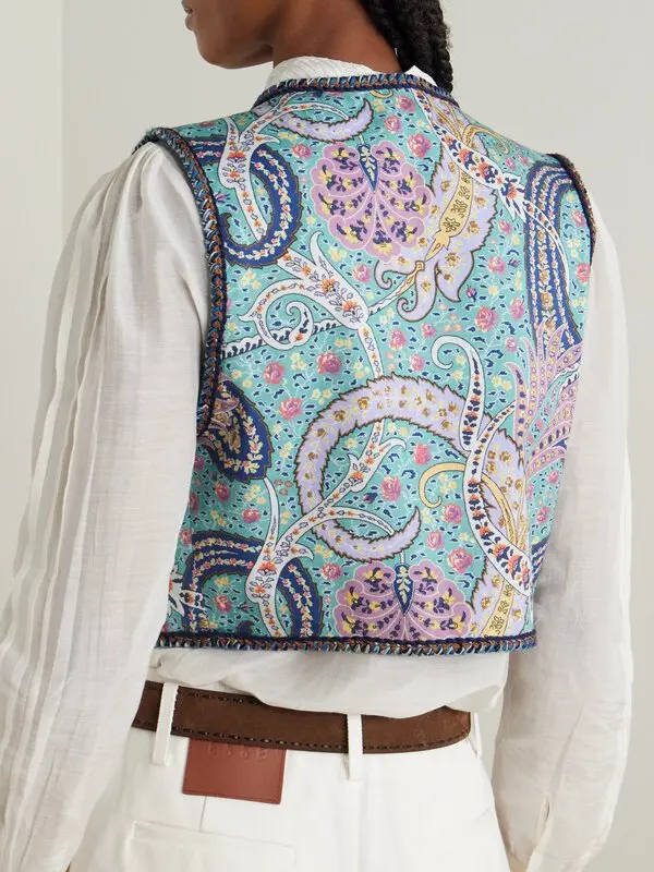Etro Cropped Embroidered Denim Vest