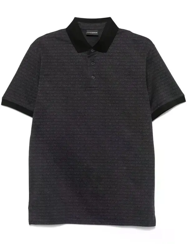 Emporio Armani Logo-jacquard Polo Shirt - Black