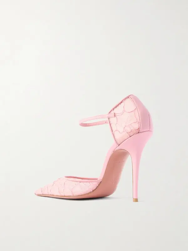 Amina Muaddi Barbara Leather-trimmed Lace Pumps