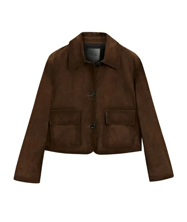 Massimo Dutti Suede Leather Jacket With Pockets Brown Editorialist