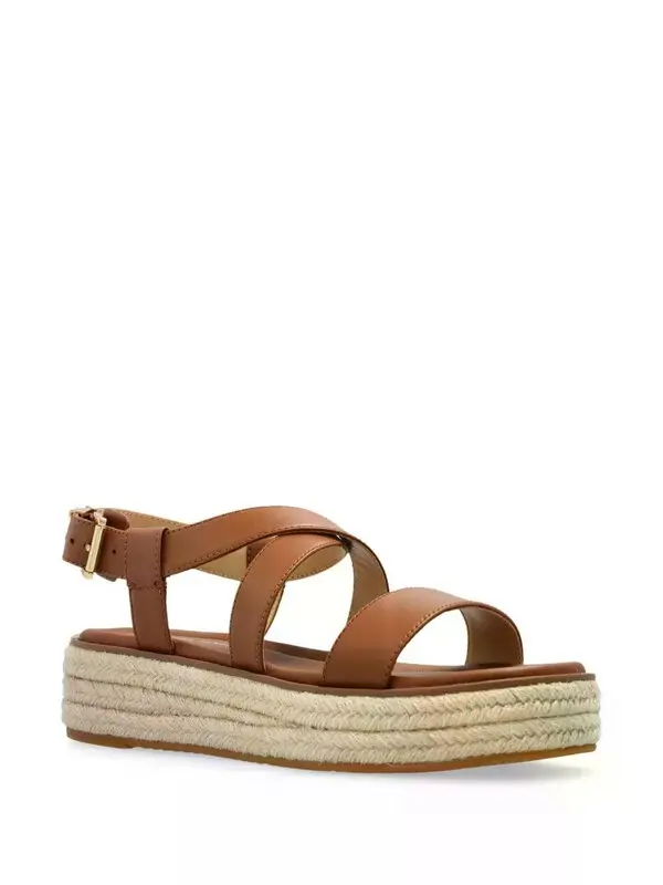 Michael Kors Lynn Espadrille Platform Leather Sandals - Brown