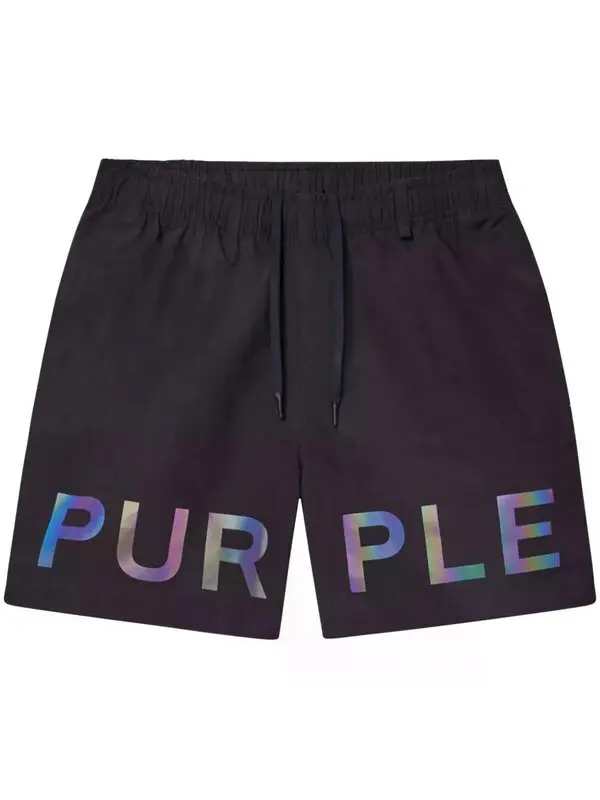 PURPLE BRAND Holographic Wordmark Shorts - Black