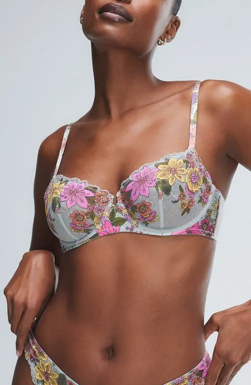 SAVAGE X FENTY Mod Poppy Unlined Lace Balconette Bra - Morning Grey Floral