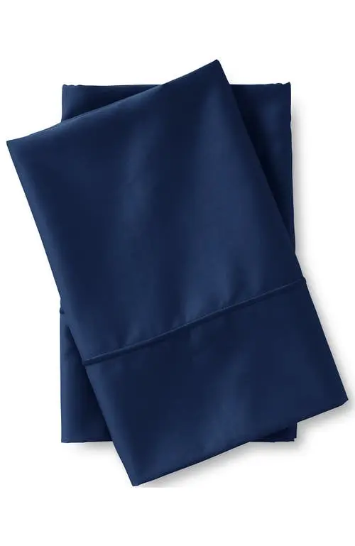 LANDS' END 400 Thread Count Premium Supima Cotton No Iron Pillow Cases - Deep Sea Navy