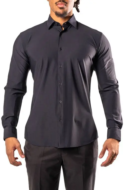 MACEOO Fibonacci Stretcheuro Cotton Blend Button-up Shirt - Black