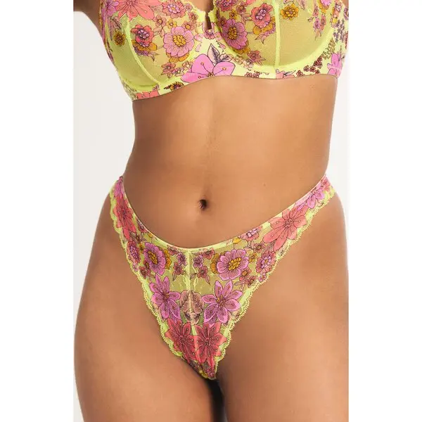 SAVAGE X FENTY Mod Poppy Brazilian Panties - Sunny Lime Floral Play Lace