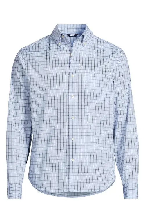 LANDS' END Long Sleeve Tailored Fit Travel Kit Shirt - Clearlake Blue Plaid