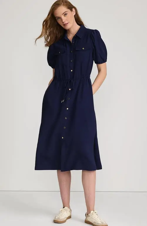 LANDS' END Twill Button-front Fluid Short Sleeve Dress