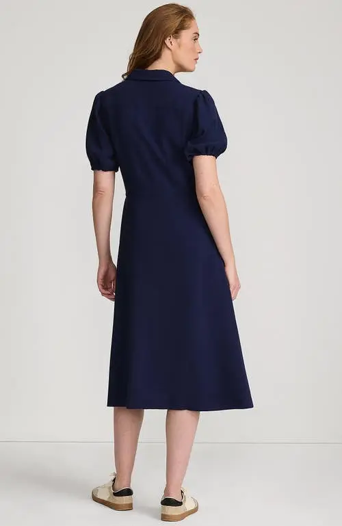 LANDS' END Twill Button-front Fluid Short Sleeve Dress