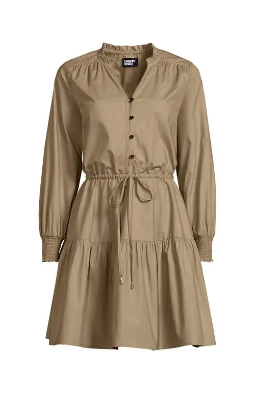 LANDS' END Long Sleeve Cotton Poplin Mini Popover Dress - Desert Tan |  Editorialist