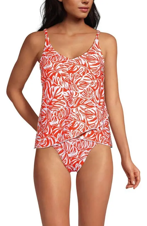 LANDS' END Dd-cup Tulip Hem Tankini Top - Orange Mini Tropic Leaves