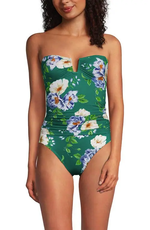 LANDS' END D-cup Slender Suit Tankini Top - Island Emerald Petunia Floral