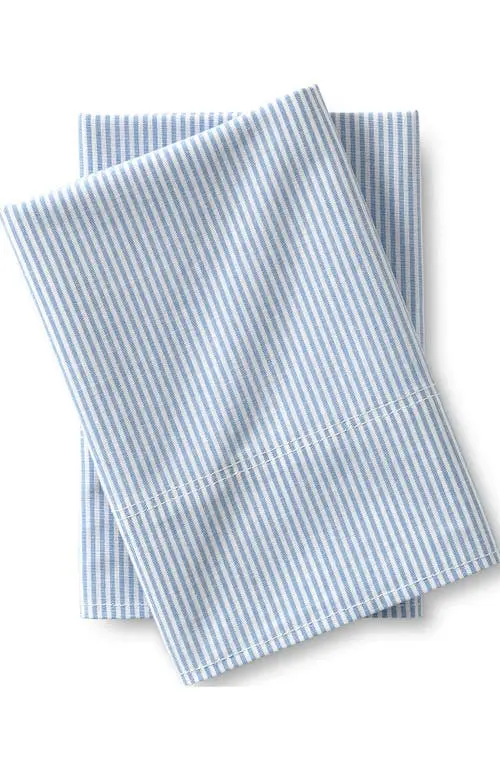 LANDS' END Cotton Oxford Stripe Pillowcases - Silver Lake Blue Stripe
