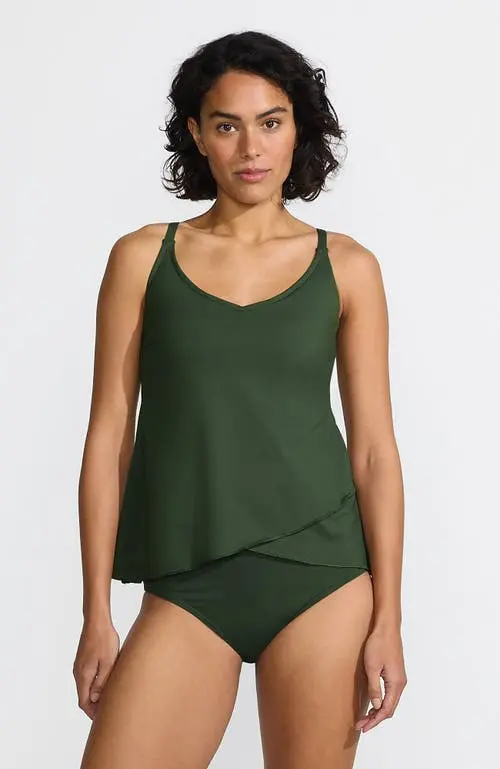 LANDS' END Chlorine Resistant V-neck Tankini Swimsuit Top - Rich Olive Green