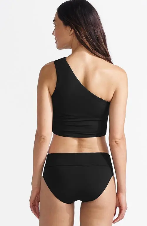 LANDS' END Ruched One Shoulder Tankini Top - Black
