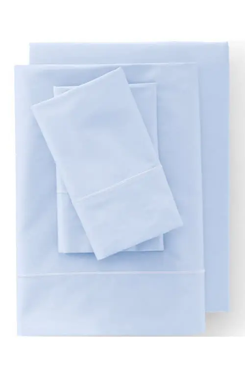 LANDS' END 400 Thread Count Premium Supima Cotton No Iron Sateen Bed Sheet Set - Clearlake Blue
