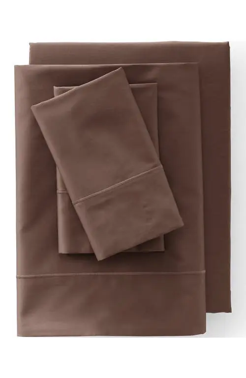 LANDS' END 400 Thread Count Premium Supima Cotton No Iron Sateen Bed Sheet Set - Dark Walnut Brown